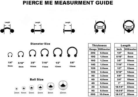 Lip Ring Size Chart Silver Heart Lock Septum Piercing Inchoo