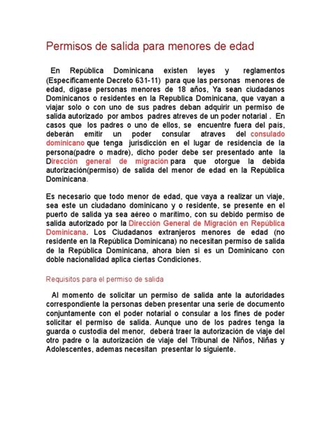 Permisos De Salida Para Menores De Edad Pdf República Dominicana