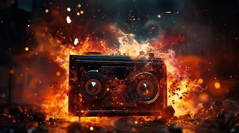Premium Photo An Old Radio Exploding With Fire And Sparks Aigenerated