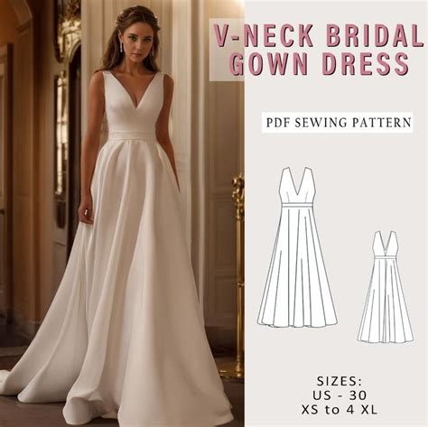 Bridal Gown Sewing Pattern V Neck Bridal Gown Cocktail Dress Pattern