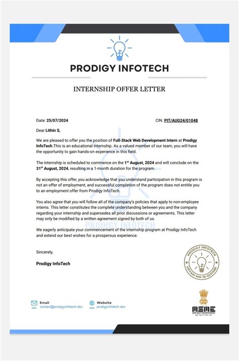 Lithin S On Linkedin Prodigyinfotech Internship