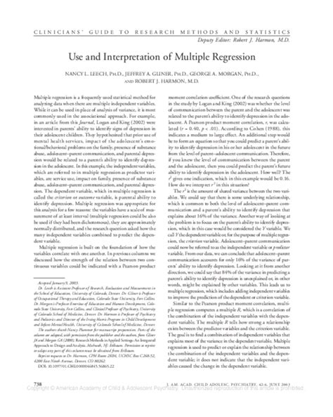 Pdf Use And Interpretation Of Multiple Regression