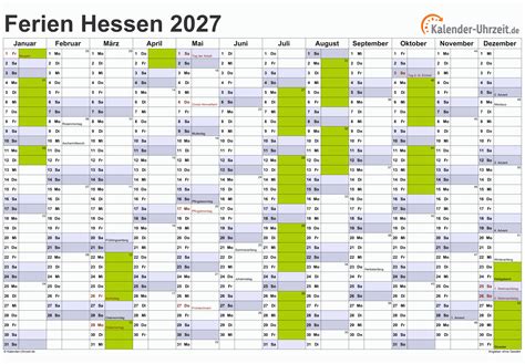 Ferien Hessen 2027 Ferienkalender Zum Ausdrucken