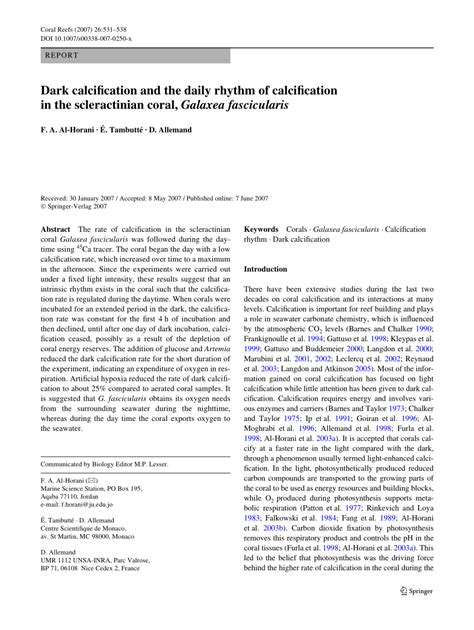 Pdf Dark Calcification And The Daily Rhythm Of Calcification In The