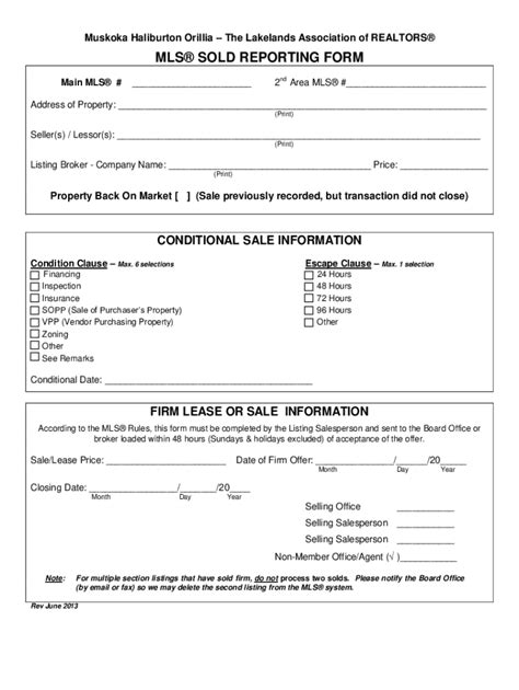 Fillable Online Mls Sold Reporting Form Fax Email Print Pdffiller