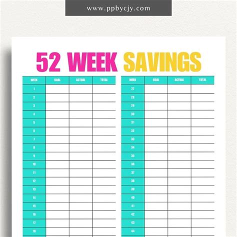 52 Week Savings Chart Printable Weekly Money Saving Tracker Pdf