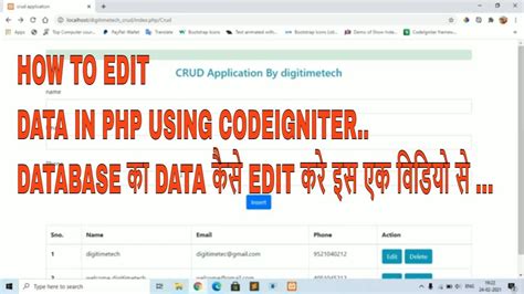 Codeigniter Crud In Hindi How To Edit Data In Php Youtube