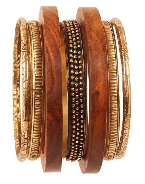Touchstone Wooden Women Wood Jewelry African Bangle Bracelets Gold