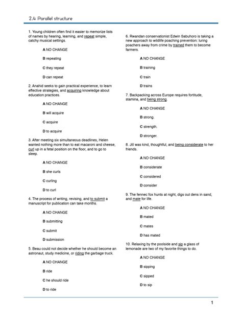 Parallel Structure Practice Pdf