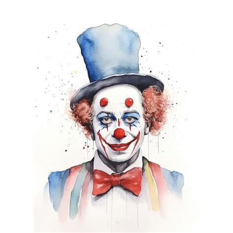 Premium Photo A Watercolor Painting Of A Clown Wearing A Top Hat