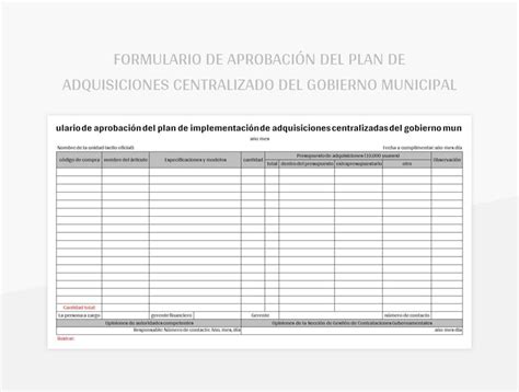 Plantilla De Excel Formulario De Aprobación Del Plan De Adquisiciones