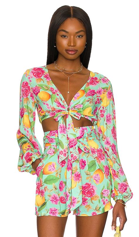 Luli Fama Tie Front Crop Top In Limoncello Revolve