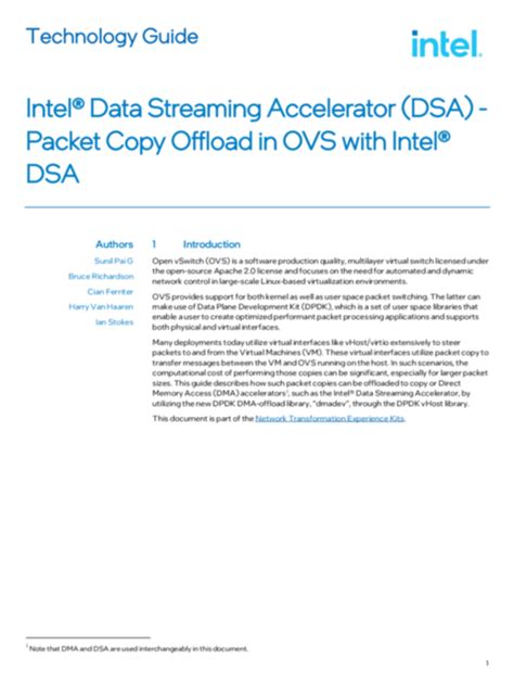 Intel® Data Streaming Accelerator Dsa Packet Copy Offload In Ovs With Intel® Dsa Technology