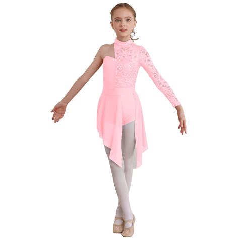 Yonghs Girls Single Long Sleeve Lace Patchwork Lyrical Dance Dress