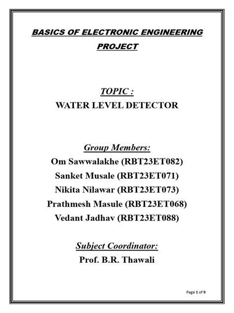 Water Level Detactor Final Pdf Electronic Circuits Engineering