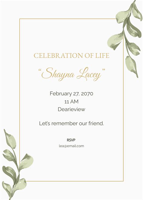 Free Celebration Of Life Invitation Templates And Examples Edit Online