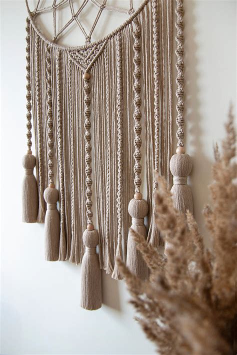Large Beige Macrame Dreamcatcher Boho Wall Hanging Etsy