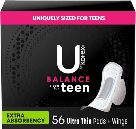 U By Kotex Balance Sized For Teens Ultra Thin Pads With Wings Heavy