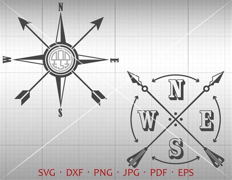 Arrow Compass Svg Arrow Compass Monogram Frame Compass Clipart