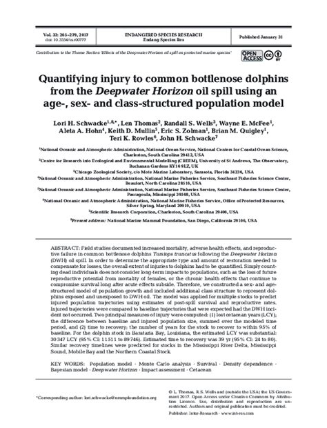 Pdf Quantifying Injury To Common Bottlenose Dolphins From The