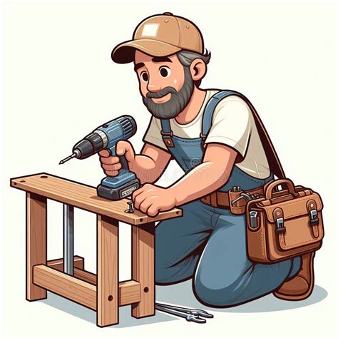Handyman Using Drill On Wood Image Is Generated Using Ai Stock