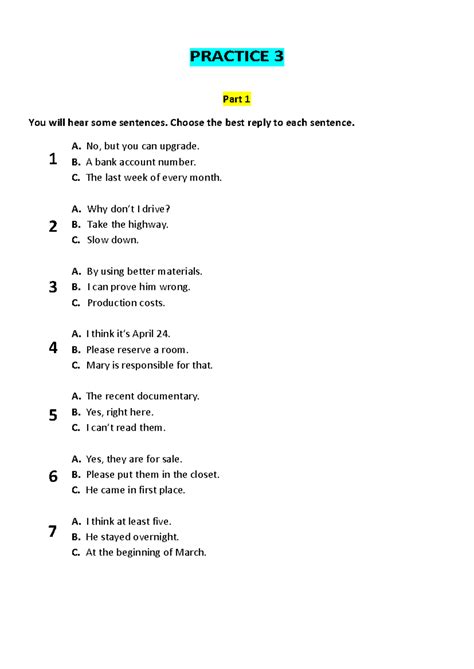 Practice 3 Listening Comprehension Exercises And Answers Studocu