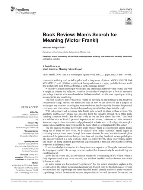 Book Review Mans Search For Meaning Victor Frankl Pdf Psychotherapy Behavioural Sciences