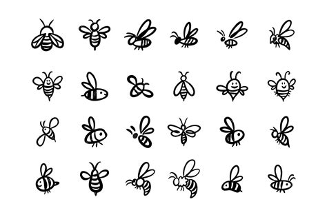 Premium Vector Doodle Hand Drawn Bee Set Cartoon Outline Line Style