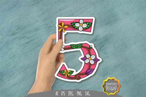 Floral Number 5 Sticker