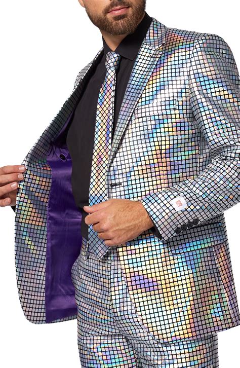Opposuits Disco Baller Two Button Notch Lapel Suit With Tie In Grey At
