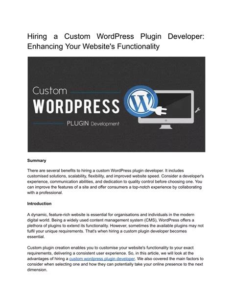 Ppt Hiring A Custom Wordpress Plugin Developer Enhancing Your