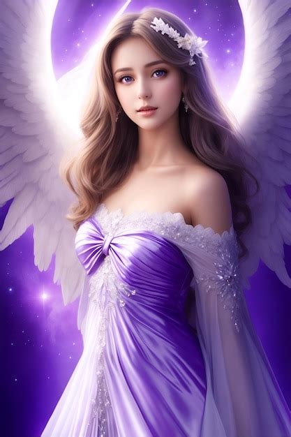 Premium Photo A Beautiful Angel In A Purple Dress