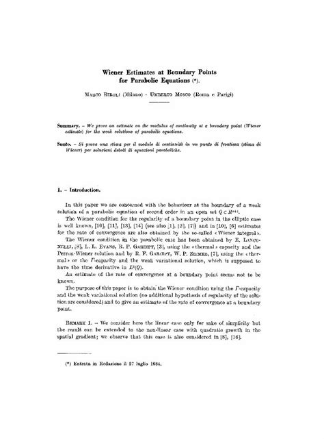 Pdf Wiener Estimates At Boundary Points For Parabolic Equations