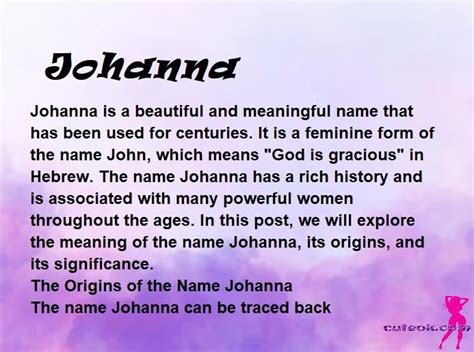 The Meaning Of The Name Johanna Johanna Meaning Johanna Name Tattoo