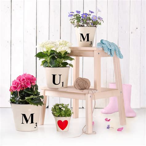 Personalized Letter Bucket Shabby Chic Metal Planter Mothers Day