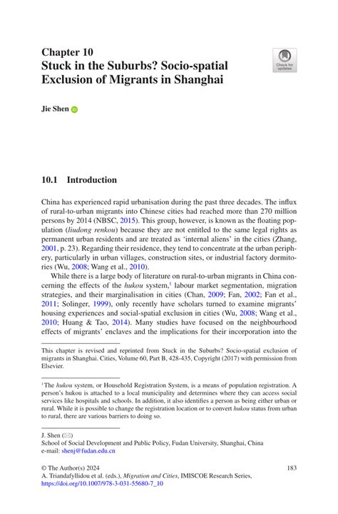 Pdf Stuck In The Suburbs Socio Spatial Exclusion Of Migrants In Shanghai