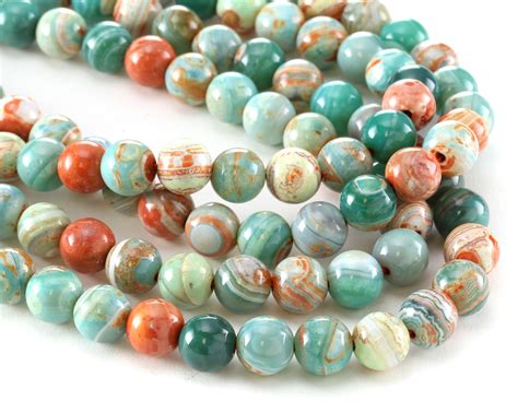 Sea Green And Orange Agate Round 10mm