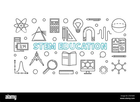 Stem Education Vector Horizontal Banner In Thin Line Style Science