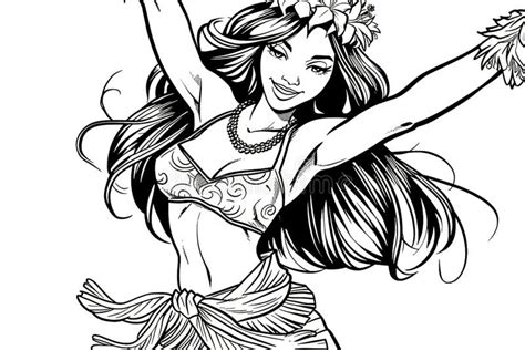 A Drawing Of A Woman In A Hula Skirt Dancing Stock Illustration Illustration Of Black Clear