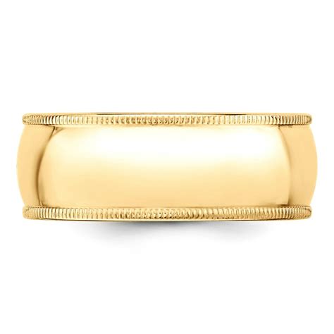Real 14kt Yellow Gold 8mm Milgrain Half Round Wedding Band Size 9 Ebay