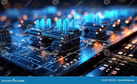 Computer Futuristic High Tech With Microcircuits And Electronic Chips With Transistors And