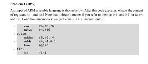 Solved Problem A Snippet Of ARM Assembly Language Is Chegg Com