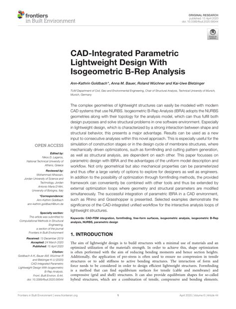 PDF CAD Integrated Parametric Lightweight Design With Isogeometric B Rep Analysis