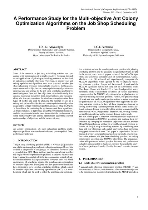 Pdf A Performance Study For The Multi Objective Ant Colony