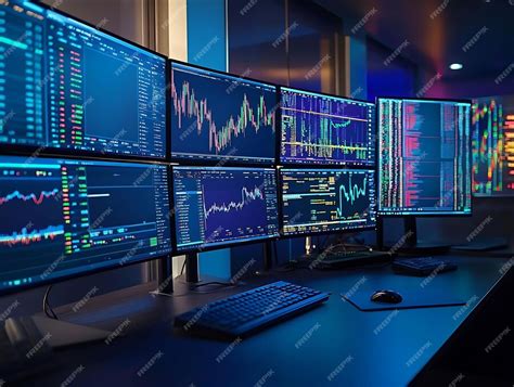 Stock Market Data Analysis Workstation With Multiple Monitors Realistic
