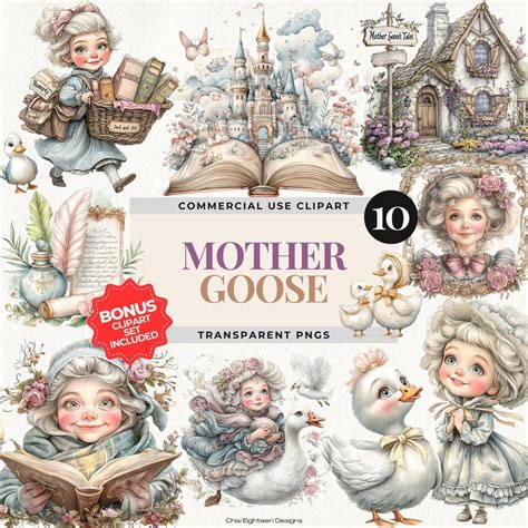 Mother Goose Clipart Fairytale Storybook Print Nursery Rhyme Story