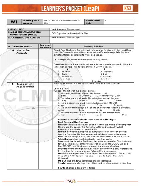Tle Ict Cs9 W1 Pdf Computer File Directory Computing
