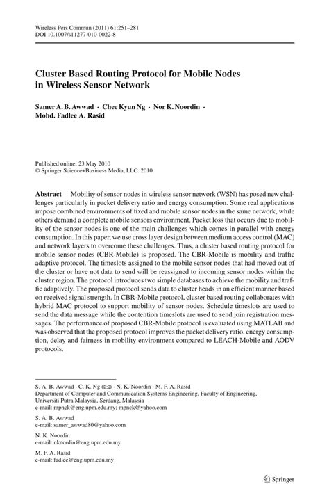 Pdf Cluster Based Routing Protocol For Mobile Nodes In Wireless