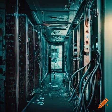 Broken Computer Servers In A Messy Hallway On Craiyon