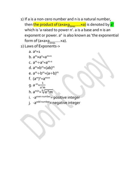 Class 7 Chapter 13 Maths Exponents And Power Notes Ncert Pdf